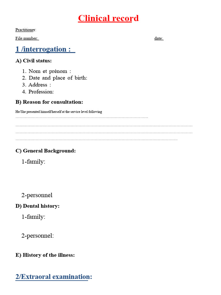 Comprehensive Dental Examination Record | PDF | Dental Anatomy ...