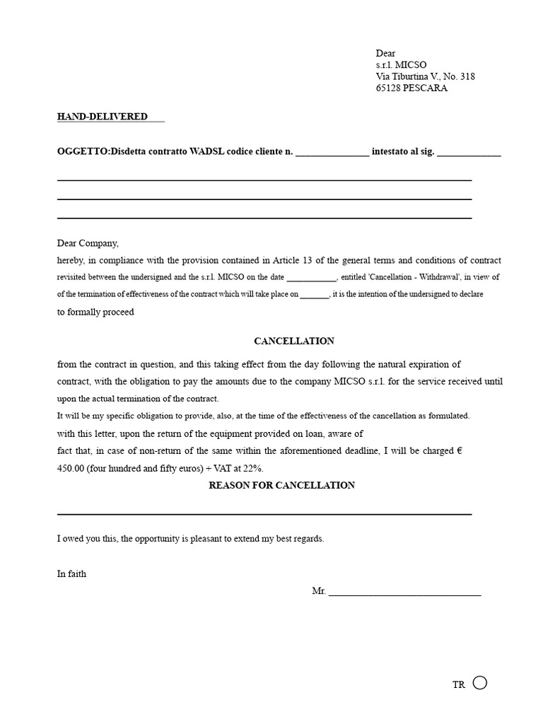 WADSL Contract Cancellation Notice | PDF
