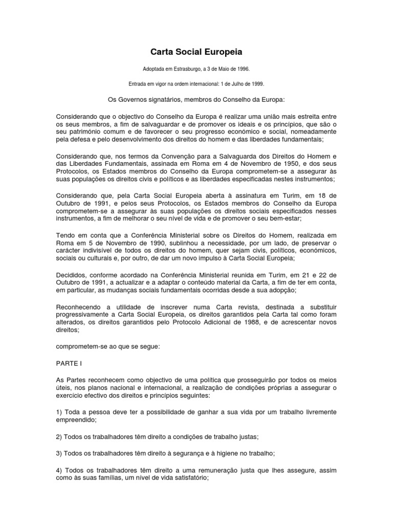 A Carta Social Europeia: Um acordo internacional que protege os ...