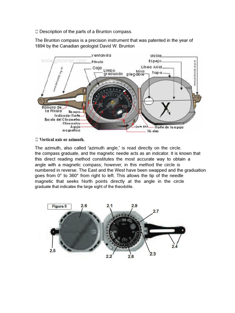 Description of The Parts of A Brunton Compass | PDF | Compass | Navigation