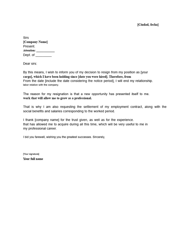 Model of Voluntary Resignation Letter | PDF