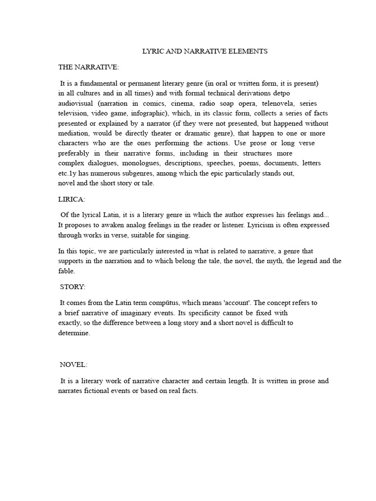 Narrative and Lyric Literary Elements | PDF | Poetry | Narrative
