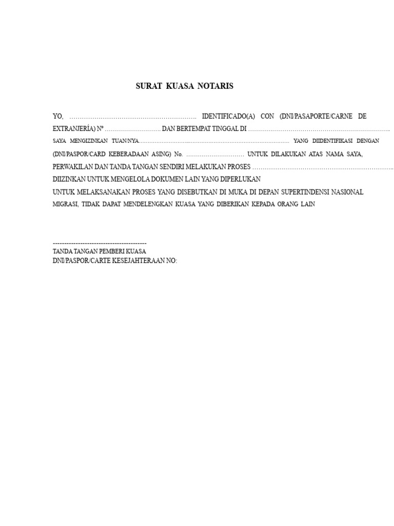 Surat Kuasa Notaris untuk Migrasi | PDF