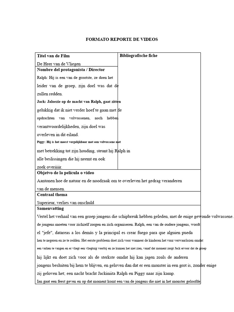 Rapport Film de Heer Van de Vliegen | PDF
