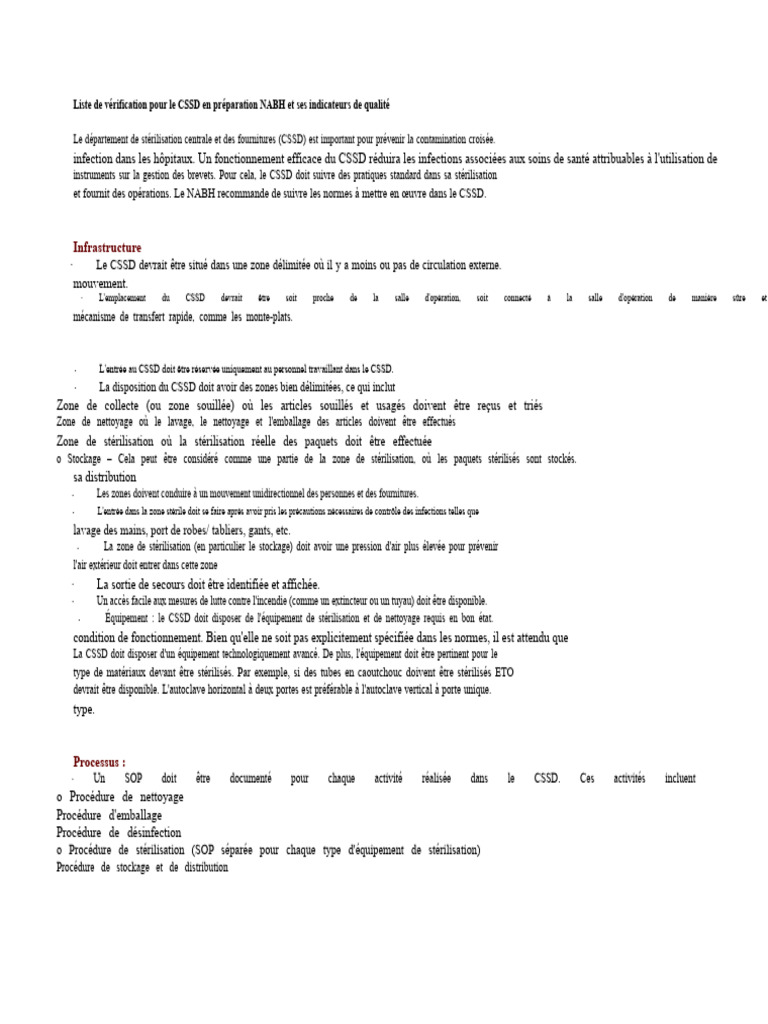 Vérification CSSD pour préparation NABH | PDF | Stérilisation ...