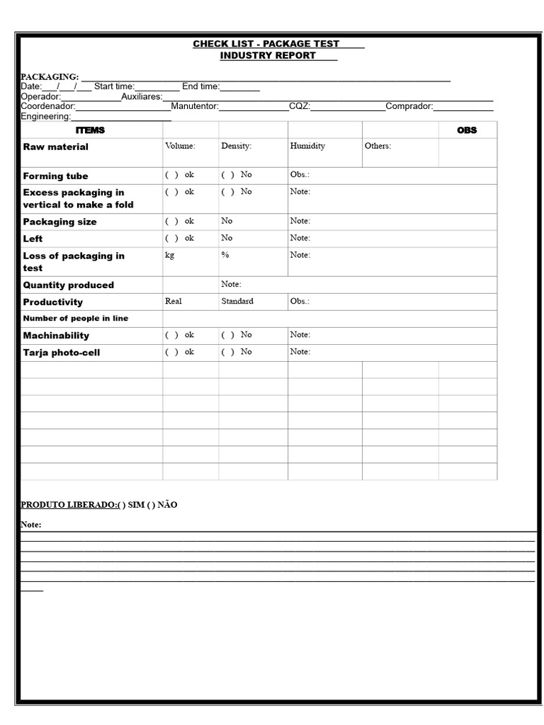 Packaging Test Checklist Template | PDF