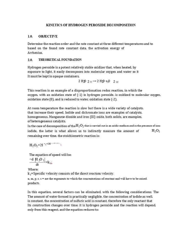 Kinetics of hydrogen peroxide decomposition | PDF | Reaction Rate ...