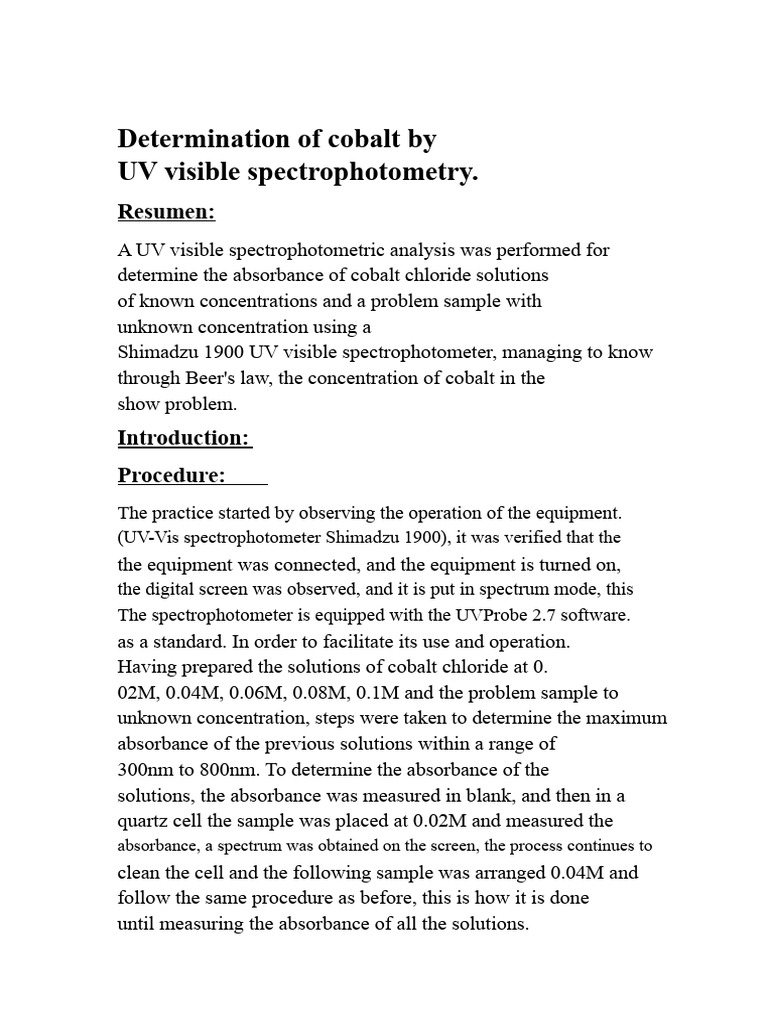 UV-Visible Spectrophotometry Report. | PDF | Spectrophotometry ...