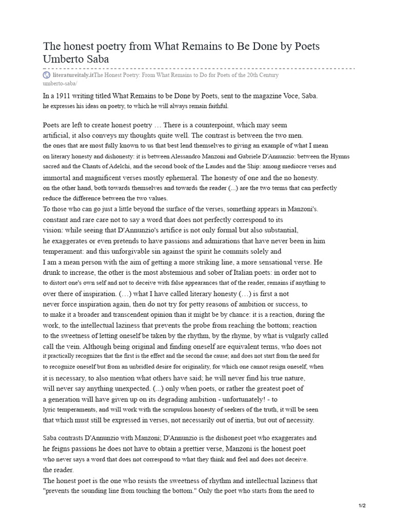 Literatureitaly - It - The Honest Poetry From What Remains To Be Done ...