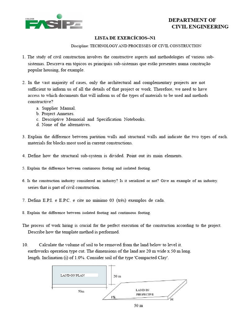 Civil Engineering Construction Exercises | PDF | Civil Engineering