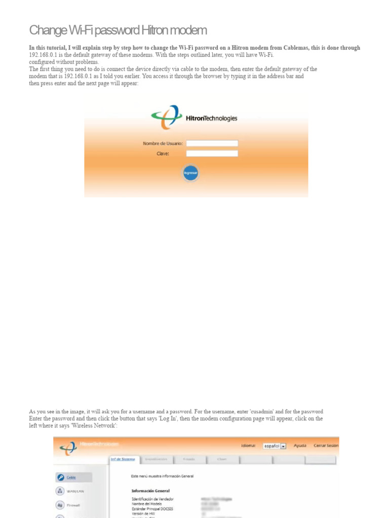 Change Hitron Modem Wi-Fi Password Guide | PDF