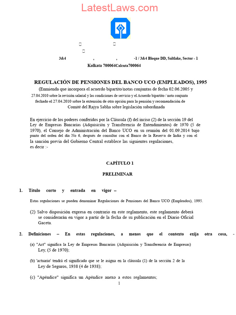 Reglamento de Pensiones Del Banco UCO (Empleados), 1995 | PDF | Costo de la vida | Pensión