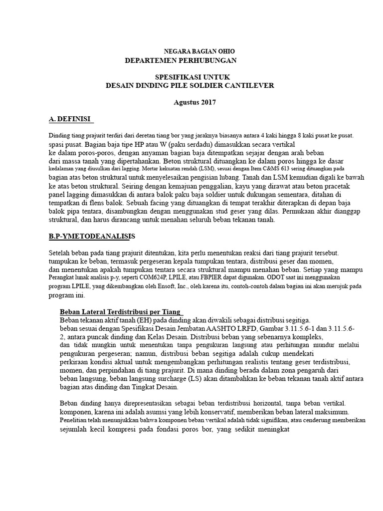 Spesifikasi Desain Dinding Pile Soldier Ohio | PDF