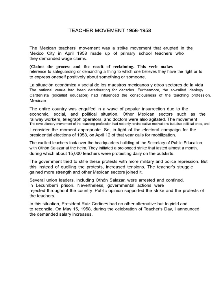 Teachers' Movement 1956 | PDF