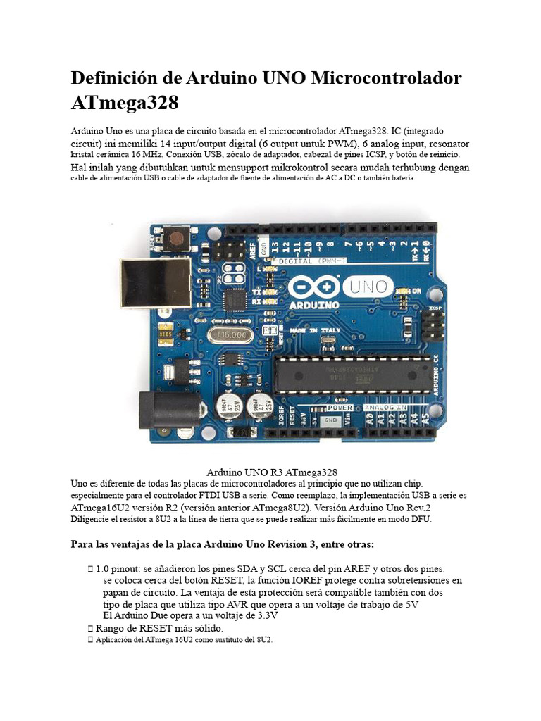 Definición de Arduino UNO Microcontrolador ATmega328 | PDF | Resistor ...