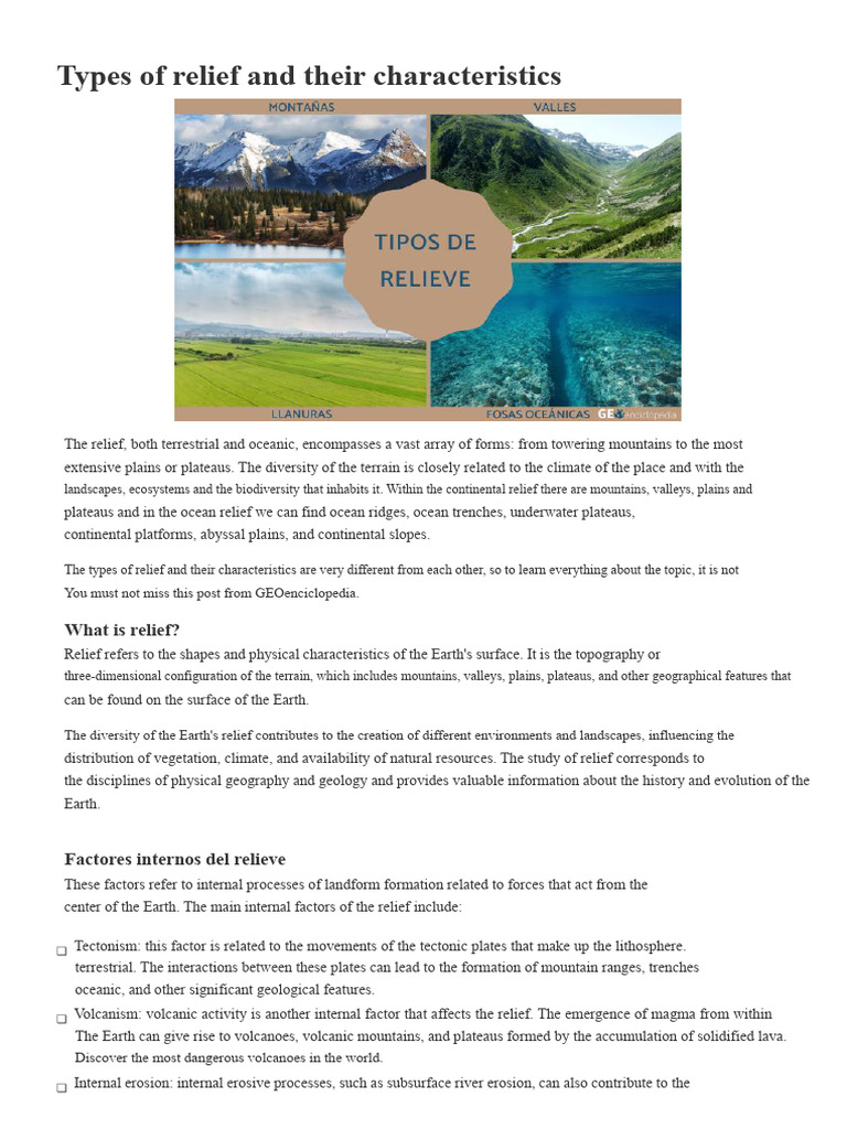 Types and Characteristics of Relief | PDF | Seabed | Erosion