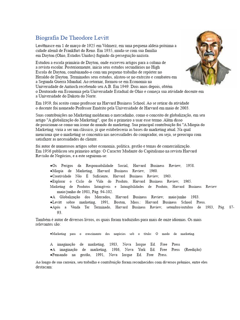 Biografia de Theodore Levitt: Marketing e Inovação | PDF | Marketing ...