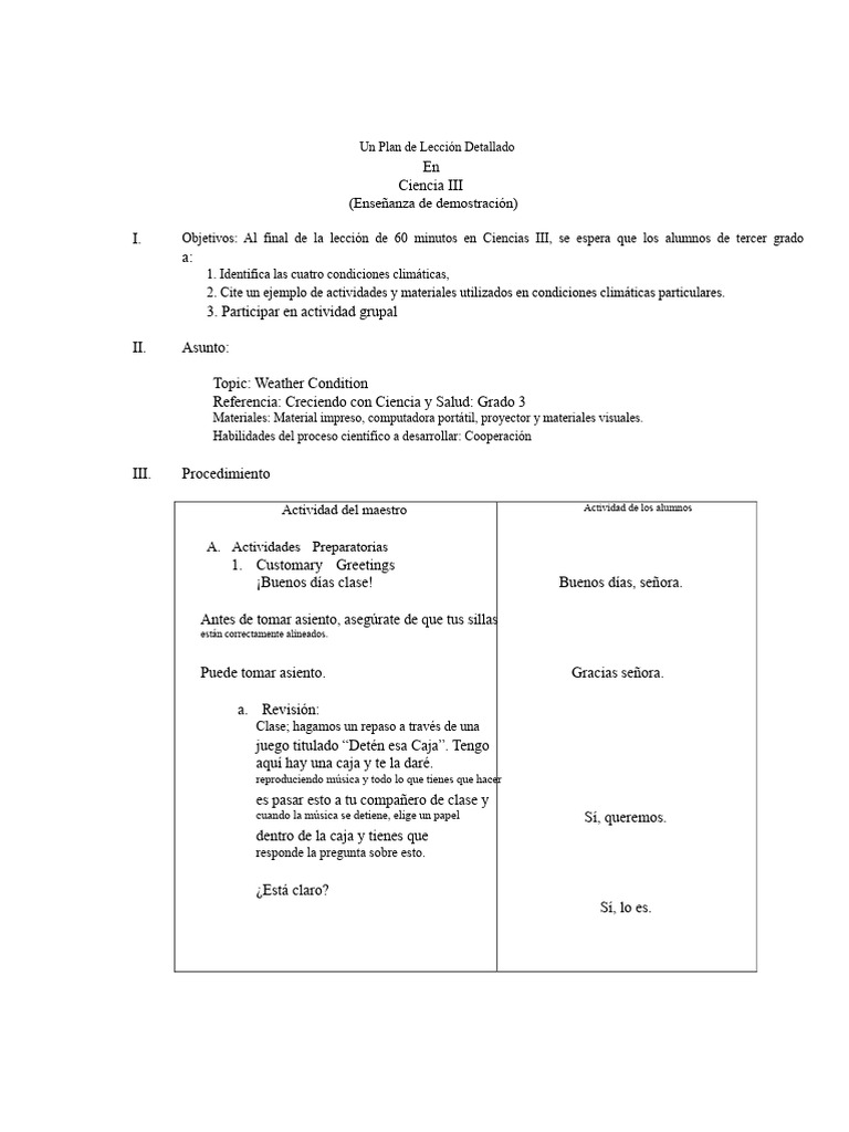 Un Plan de Lección Detallado - 4 Enseñanza Por Demostración.2 | PDF ...
