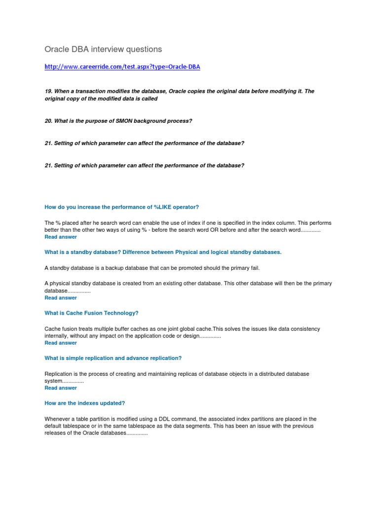 Oracle Dba Interview Questions Pdf Oracle Database Sql