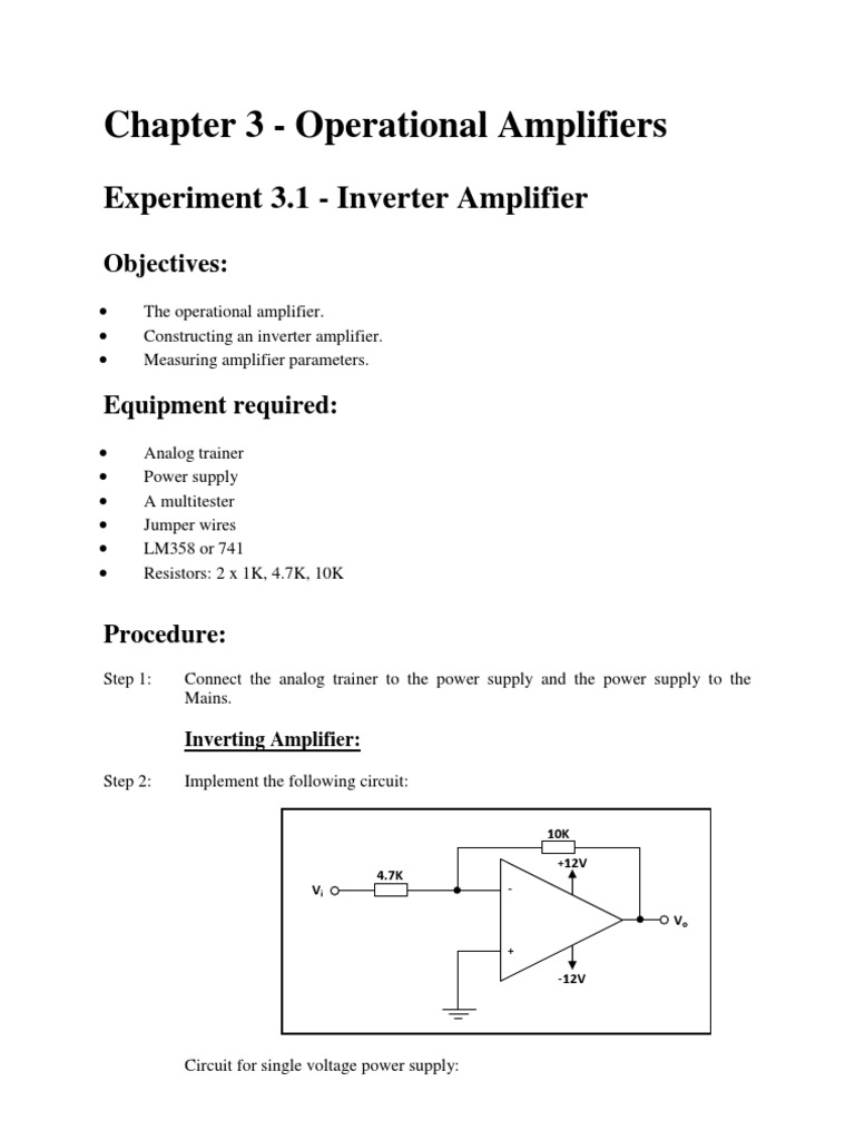 Chapter 3 - Operational Amplifiers: Experiment 3.1 - Inverter Amplifier | Download Free PDF ...