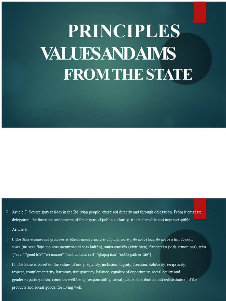 PRINCIPLES, VALUES AND GOALS OF THE STATE Jhosmy | PDF