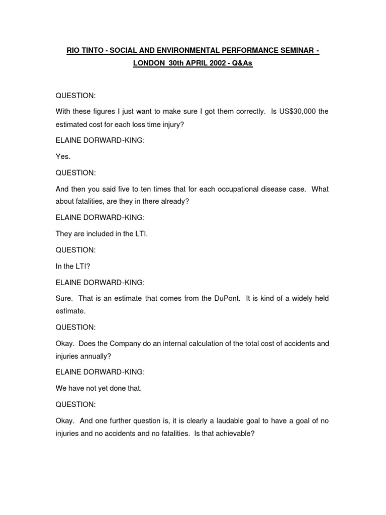 Rio Tinto - Social and Environmental Performance Seminar - LONDON 30th ...