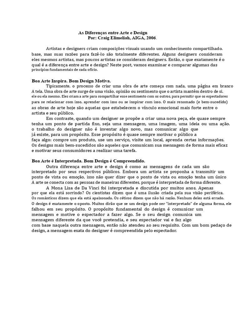 Diferenças entre Arte e Design | PDF