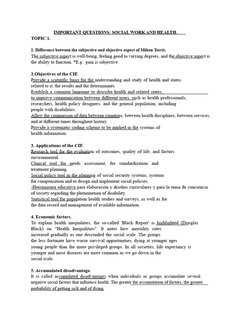 IMPORTANT QUESTIONS_ SOCIAL WORK AND HEALTH | PDF | Caregiver | Health ...