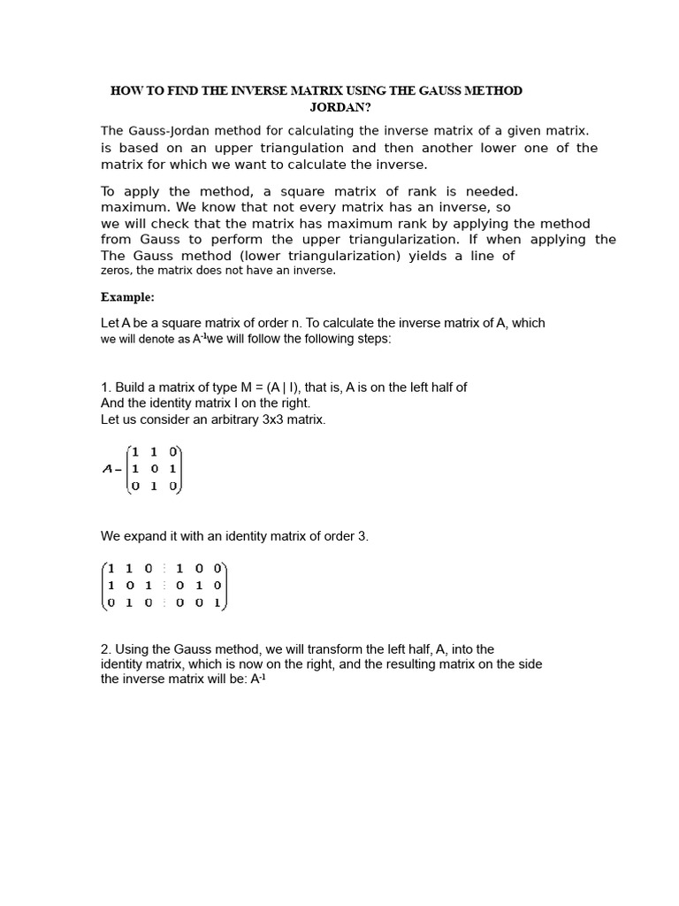 Gauss-Jordan Inverse Matrix Method | PDF
