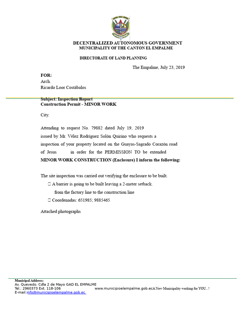 Empalme Minor Construction Permit Report | PDF