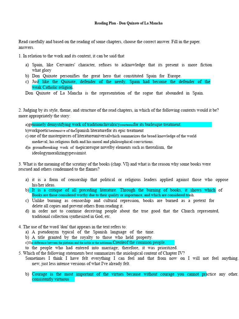 TEST OF DON QUIXOTE USA - CHAPTER I TO VI - | PDF | Don Quixote
