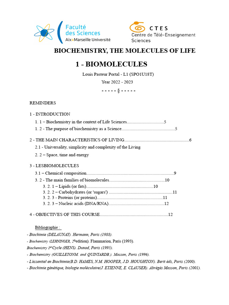 Course chapter 1 - Biomolecules | PDF | Mole (Unit) | Biochemistry