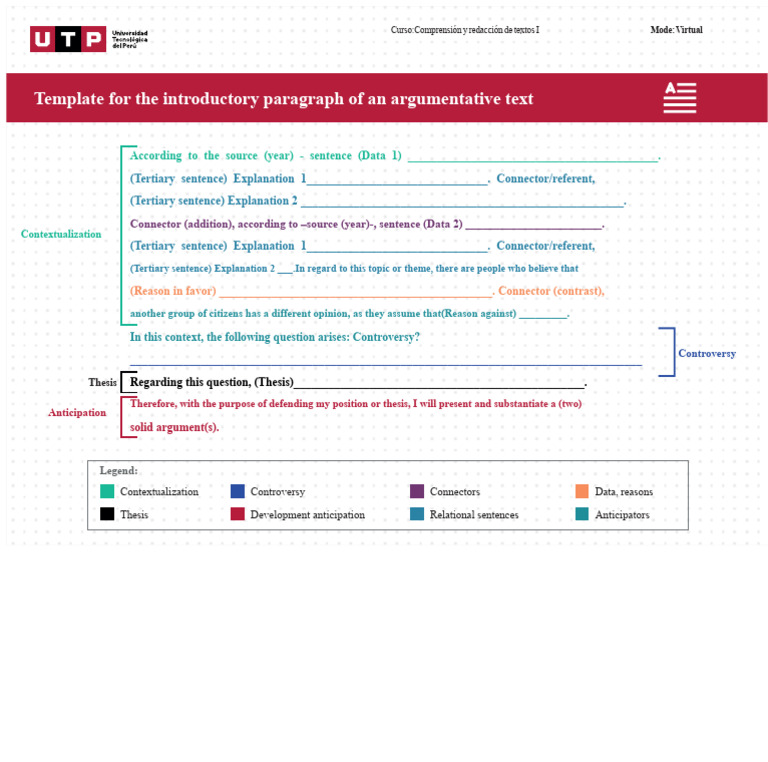Week 2 - Model for the Introduction Paragraph of an Argumentative Text ...
