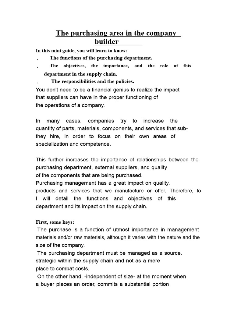 The Purchasing Department in The Construction Company | PDF | Supply ...