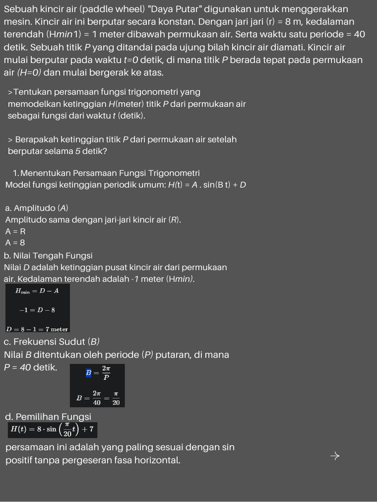 Persamaan Trigonometri Ketinggian Kincir Air | PDF