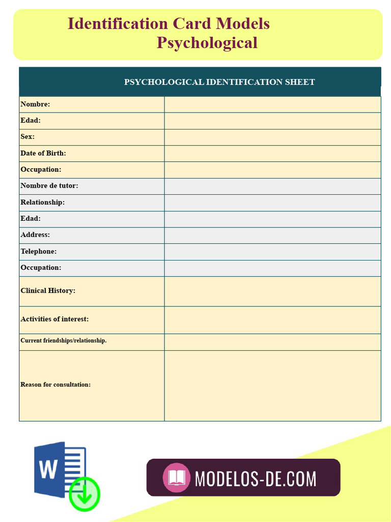 Psychological Identification Sheet Template in Word | PDF