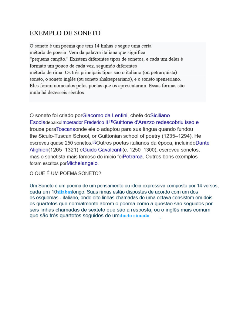 EXEMPLO DE SONETO.docx | PDF | Sonetos | Eufonia