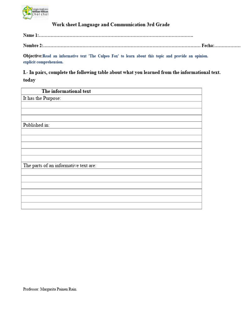 Work Sheet Informative Text | PDF