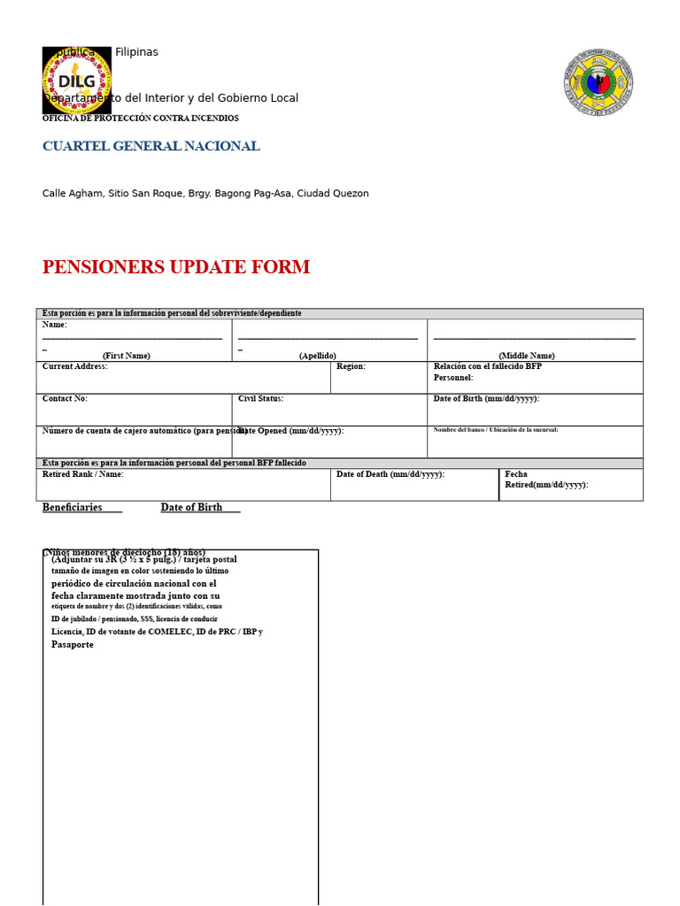 Formulario de Actualización para Pensionistas de BFP | PDF | Control de ...