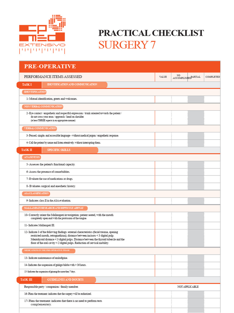 Preoperative Surgery Checklist 7 | PDF | Surgery | Anesthesia