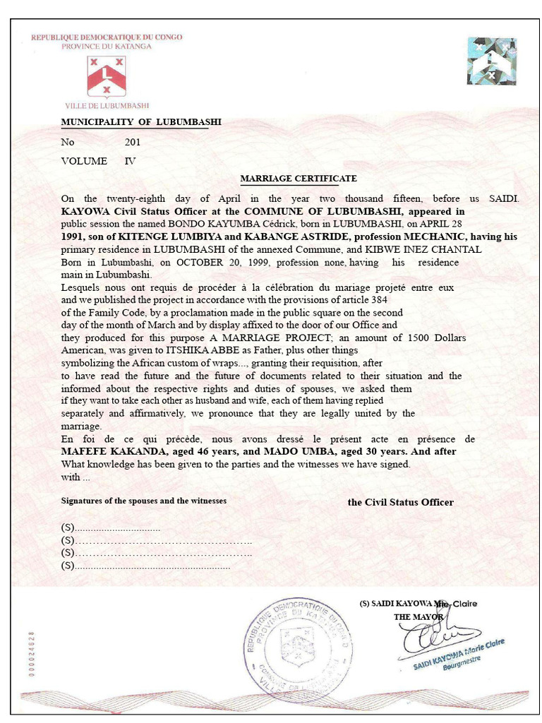 Marriage Certificate Document | PDF