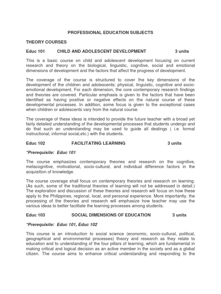 Professional Education Subjects | PDF | Educational Assessment | Curriculum