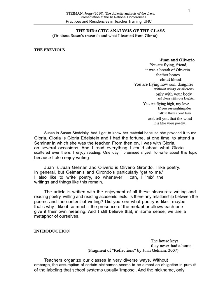 Didactic Analysis of Jorge Steiman's Class | PDF | Knowledge | Experience