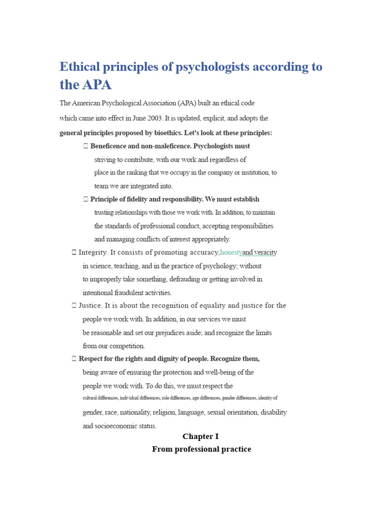 Ethical Principles of Psychologists According To The APA | PDF ...