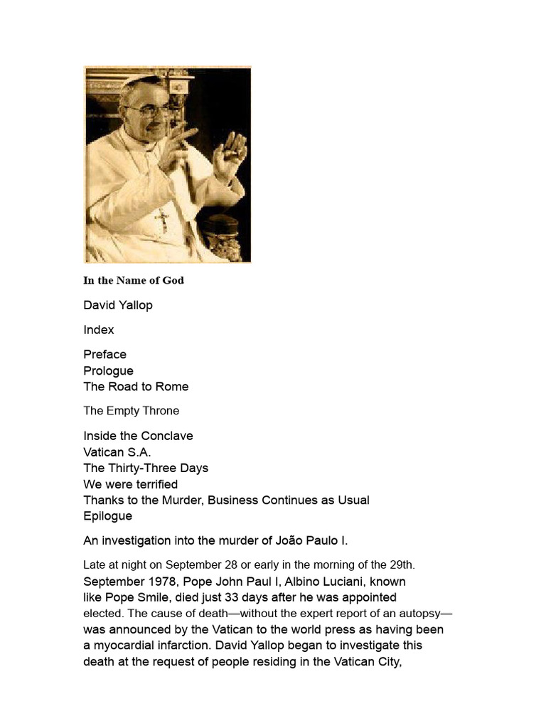 In the Name of God An investigation into the assassination of John Paul ...