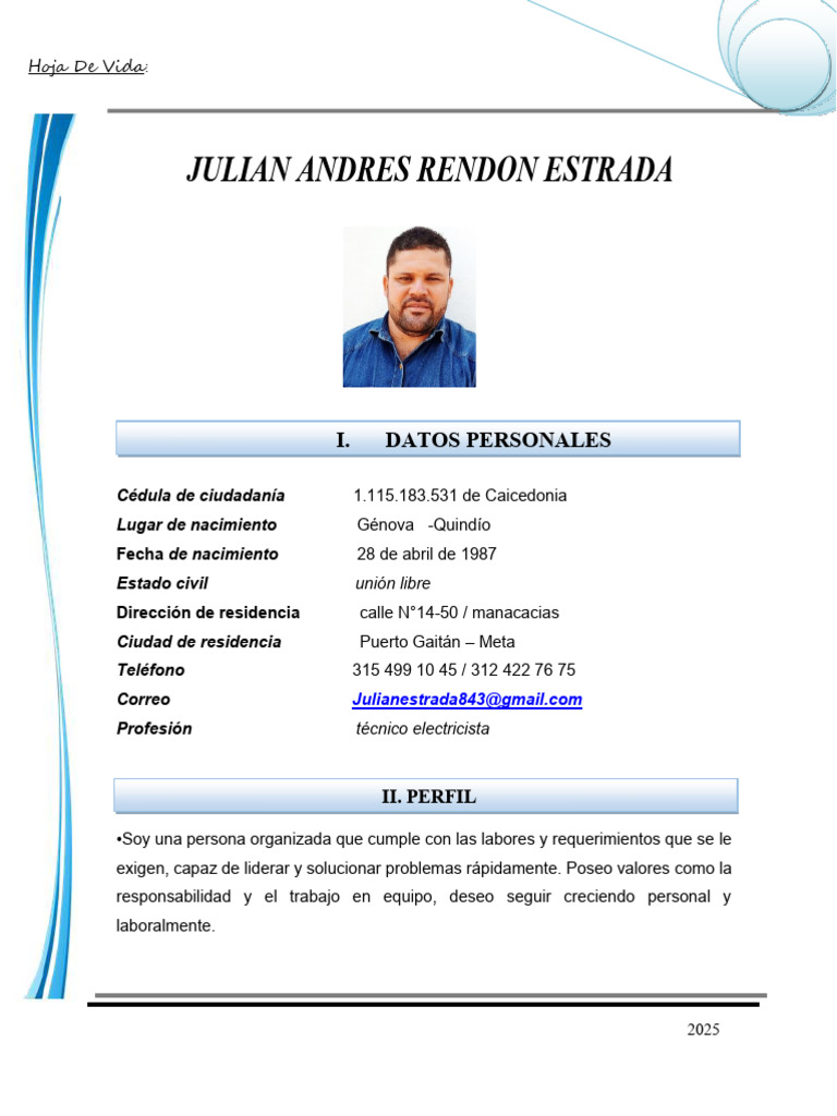 HOJA DE VIDA DE JULIAN ANDRES RENDON ESTRADA | PDF