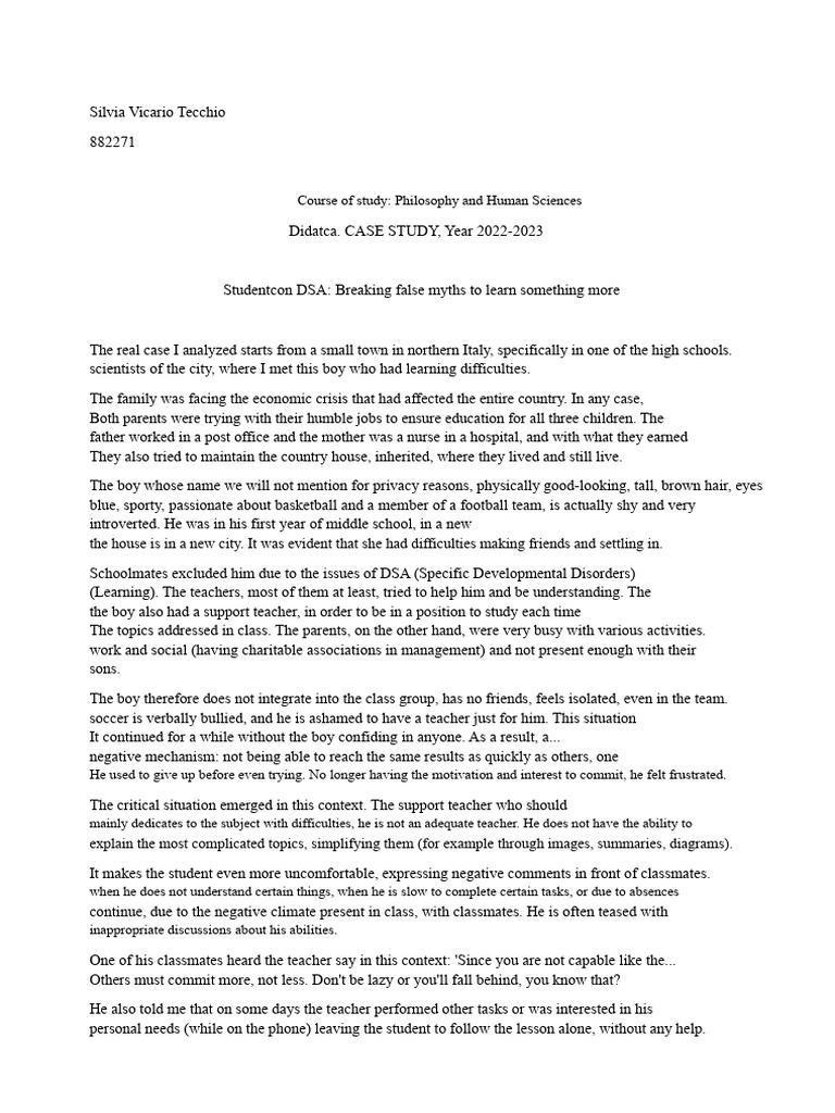 Students with learning disabilities, case study TEACHING | PDF ...