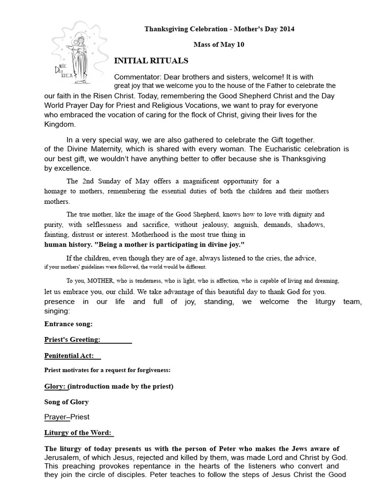 Script for Mother's Day Mass 2014 | PDF | Jesus | Mass (Liturgy)