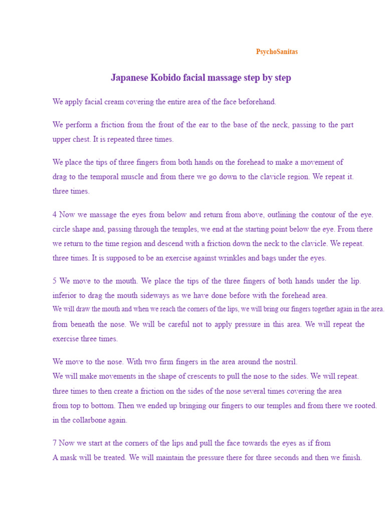 Step-by-Step Kobido Facial Massage Guide | PDF | Forehead | Massage