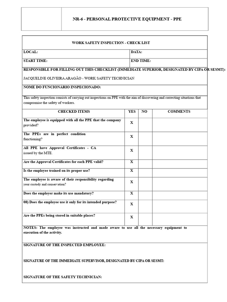PPE Safety Inspection Checklist | PDF